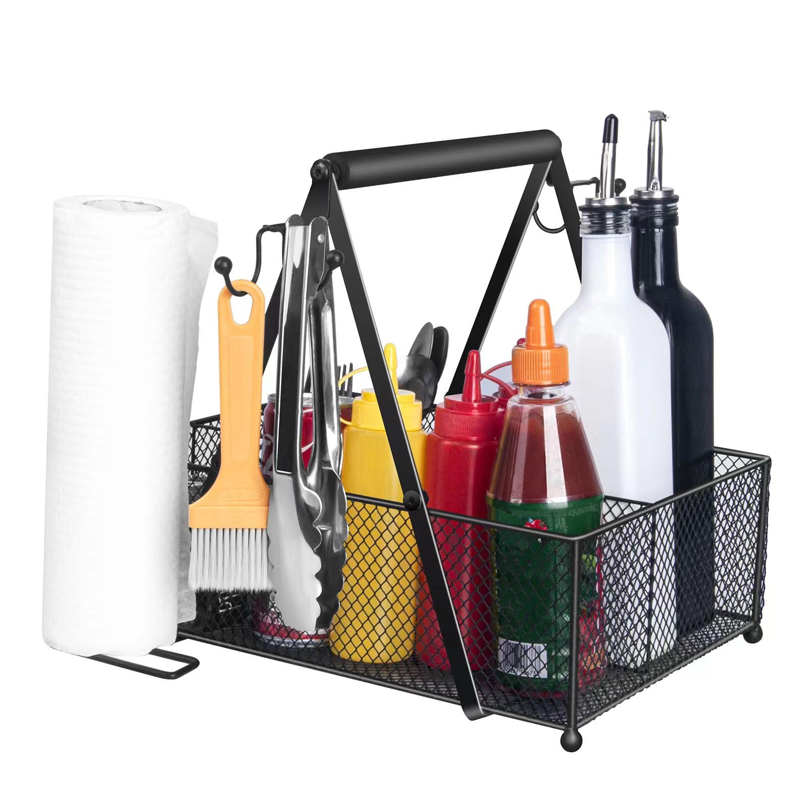 SCNVO Grill Caddy, BBQ Caddy with Paper Towel Holder, Utensil Caddy for Kitchen Organizer, Picnic Condiment Flatware Caddy for Camping Barbecue Griddle Grilling Rv Patio Camper Accessories Organizer
