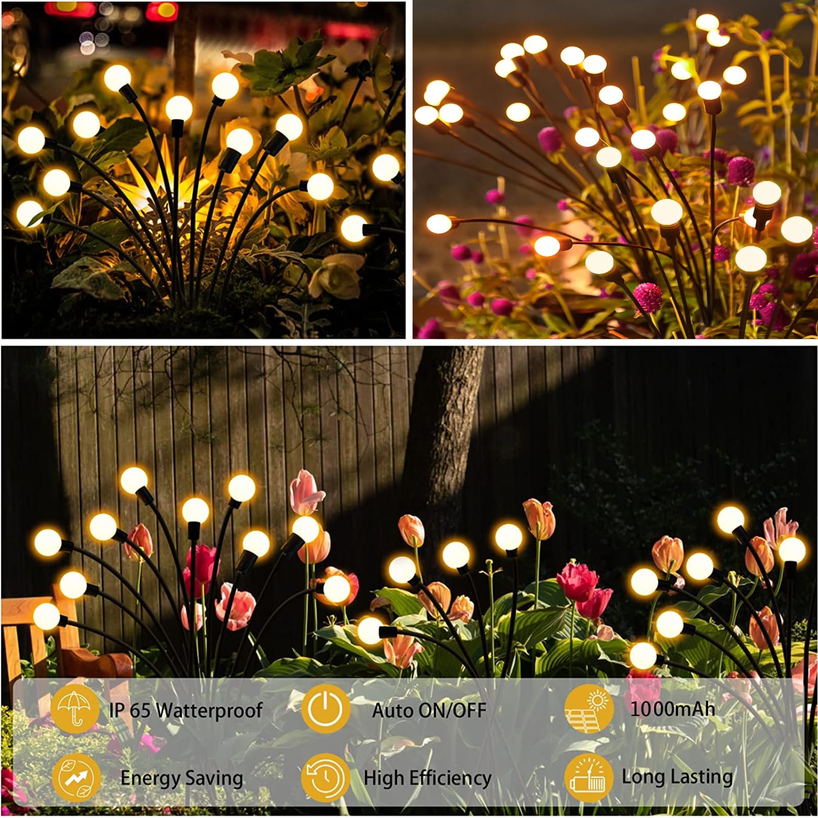 Lezonic Solar Swaying in Wind Firefly Lights, 4 Pack Total 32LED Starburst Solar Garden Lights for Outdoor Pathway, Patio, Landscape, Yard, Garden Decor