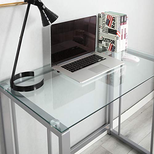 SogesHome 35 inch Glass Computer Desk Office Desk Gaming Desk Office Desk Writing Table Small Desk Workstation for Home Office