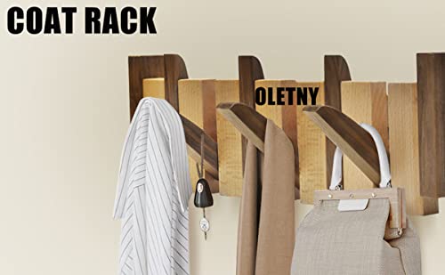 OLETNY Coat Rack Wall Mount Wood, Coat Hooks Wall Mounted Wooden with 6 Flip-Down Hooks for Entryway, Bathroom, Bedroom, Kitchen and More