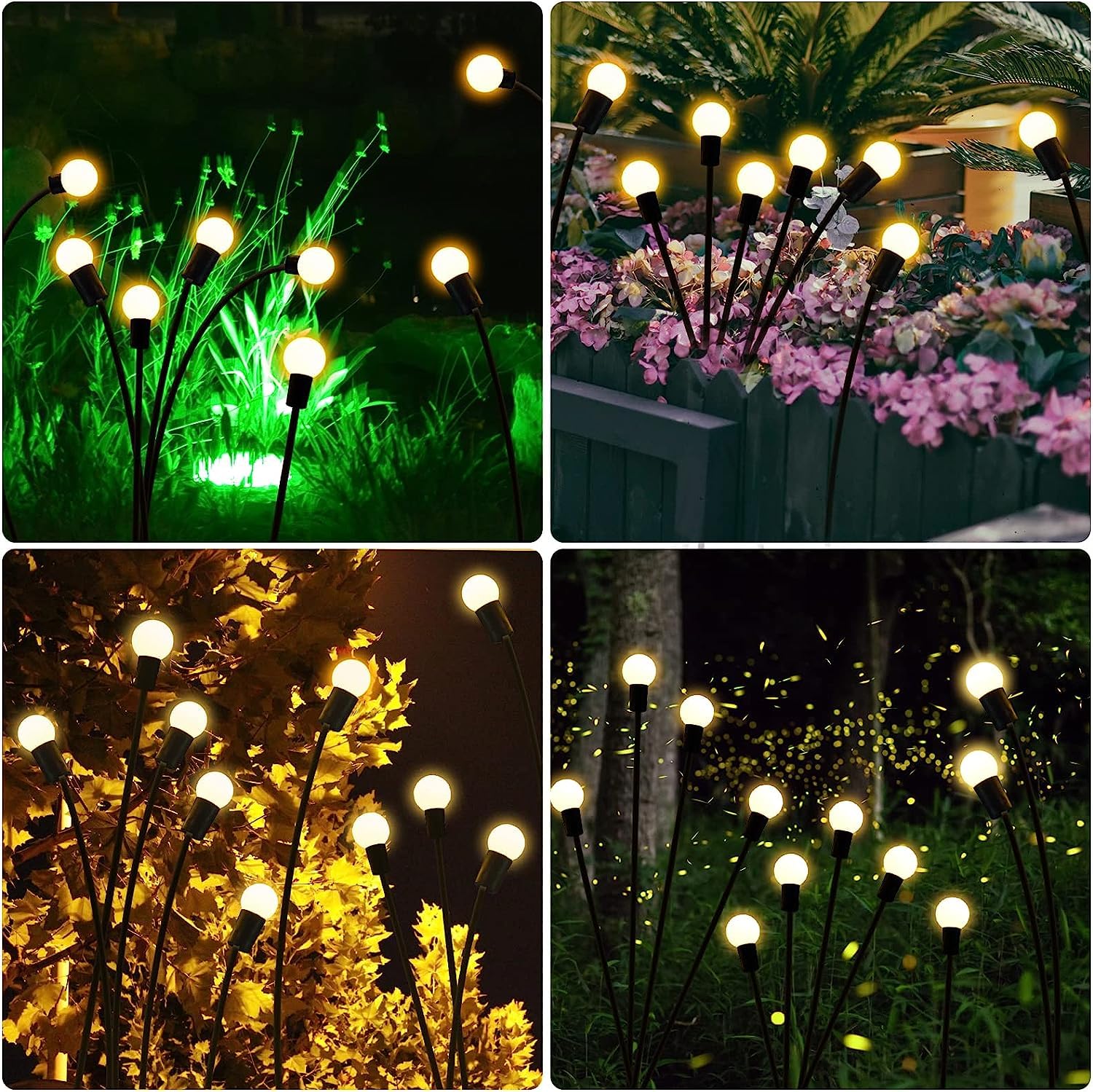 Lezonic Solar Swaying in Wind Firefly Lights, 4 Pack Total 32LED Starburst Solar Garden Lights for Outdoor Pathway, Patio, Landscape, Yard, Garden Decor