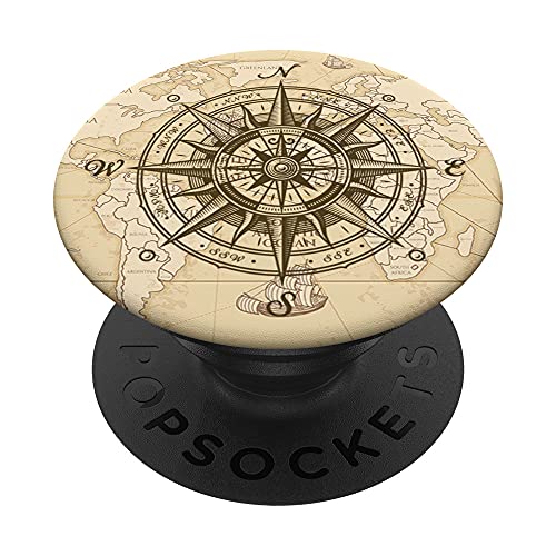 Compass Nautical World Map Vintage Adventure Travelers PopSockets Swappable PopGrip
