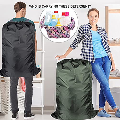 Laundry Bag with Strap, Machine Washable Large Dirty Clothes Organizer, Clothes Storage Easy Fit a Laundry Hamper or Basket, Can Carry Up to 4 Loads of Laundry, Bonus Reusable Tote (Black - Hot Pink)