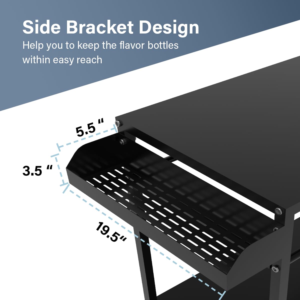 Koutemie Outdoor Grill Cart Table with 4 Wheels for Blackstone 17" or 22", Movable BBQ Food Prep Table Top, Double-Shelf Metal Pizza Oven Worktable with Spice Tray for Patio, Backyard, Black