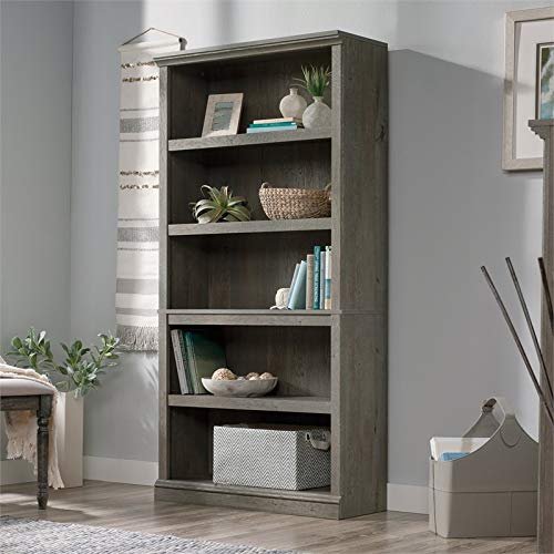 Pemberly Row Contemporary 5-Shelf Tall Wood Bookcase in Mystic Oak