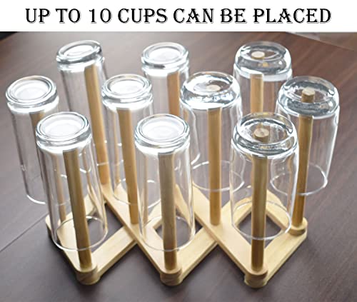 Cyauatt Wooden Cup Bottle Drying Rack, Retractable Drinking Glass and Sports Bottle Drainer Rack,Stand Cup Dish Holder and Plastic Bag Dryer Rack