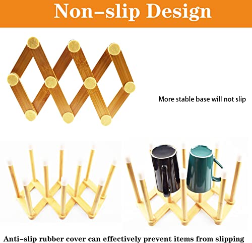 Cyauatt Wooden Cup Bottle Drying Rack, Retractable Drinking Glass and Sports Bottle Drainer Rack,Stand Cup Dish Holder and Plastic Bag Dryer Rack