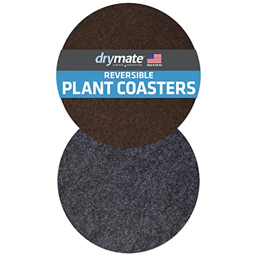 Drymate Plant Coaster Mat Reversible, Charcoal/Brown, (12 Inch), (Set of 2), Round/Fabric, Absorbent/Waterproof - Protects Surfaces, Contains Liquids (USA Made)