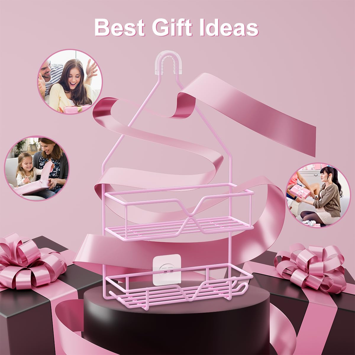TreeLen Pink Shower Caddy Over Shower Head, Pink Bathroom Accessories, Gift for Girlfriend, Wife, Little Girl