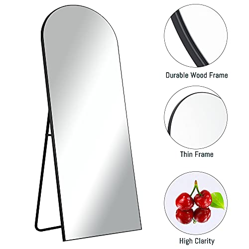 KIAYACI Arched Full Length Mirror Over Sized Floor Mirror with Stand Bedroom Dressing Mirror Full Body Wall Mirror Wood Frame (Black, 28" x 71")