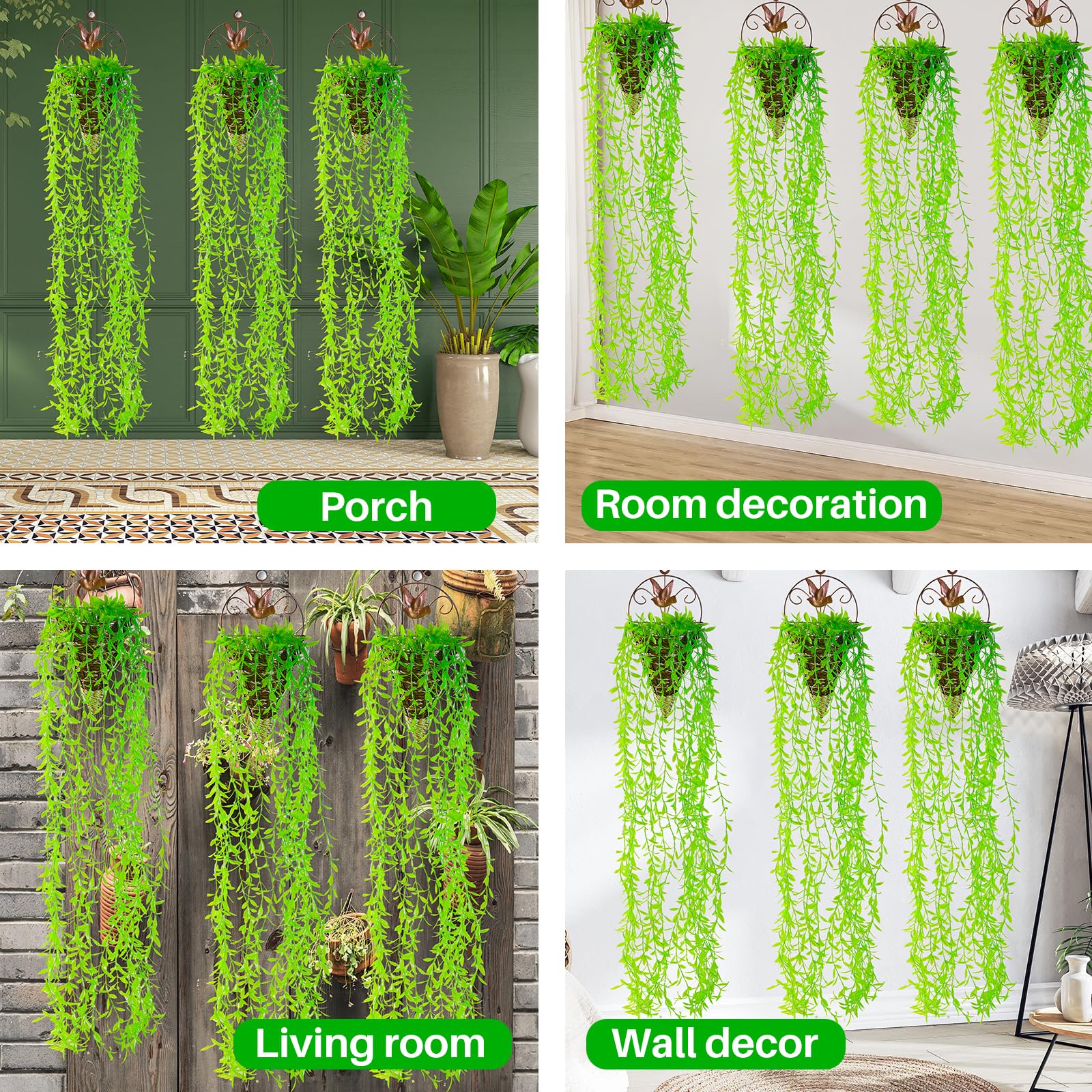 MERRIMAX M Artificial Willow Vines Hanging Plants with 8 Modes 200 LED Fairy Lights,Waterproof Outdoor Green Vine Lights with Remote Control for Room Wall House Garden Patio Decor with Baskets