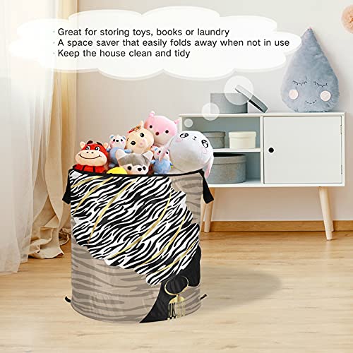 ALAZA 50 L Pop-up Laundry Hamper Basket with Lid and Handle, African Woman with Zebra Print Hair Collapsible Cloth Hamper