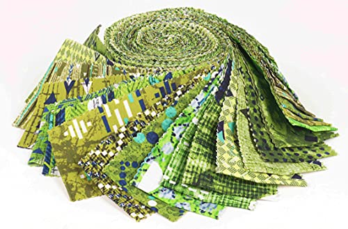 Soimoi 40Pcs Geometric & Texture Print Cotton Precut Fabrics for Quilting Craft Strips 2.5x42inches Jelly Roll - Green