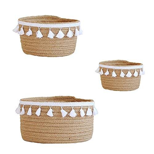 Jute Storage Baskets Bins 3 Pack Storage Cube Organizer Cute Tassel Nursery Decor - Home Storage Container