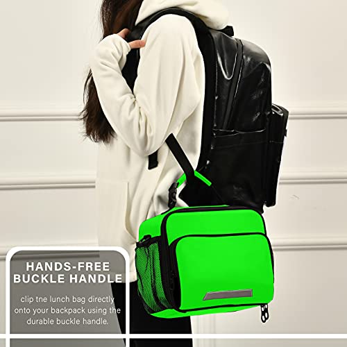 xigua Reusable Lunch Bag Insulated Lunch Box Cooler Tote Removable Shoulder Strap Meal Picnic Bags for Outdoor School Travel Office Work, Plain Neon Green Solid Color