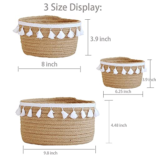 Jute Storage Baskets Bins 3 Pack Storage Cube Organizer Cute Tassel Nursery Decor - Home Storage Container