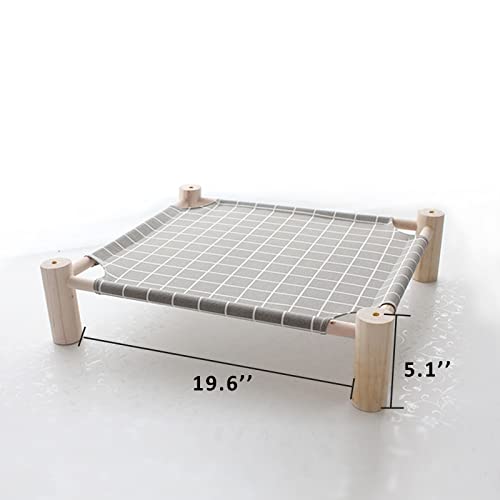 Babyezz Cat and Dog Hammock Bed, Wooden cat Hammock Elevated Cooling Bed, Detachable Portable Indoor/Outdoor pet Bed, Suitable for Cats and Small Dogs (Gray Grid)