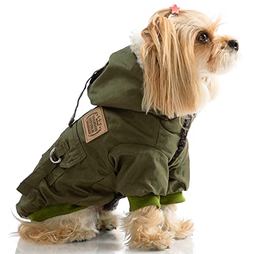 Hollypet Dog Coat Dog Jacket Pet Hoodie Pet Outdoor Jacket Warm Plaid Vest Winter Cold Weather Dog Apparel for Small Medium Large Dogs Furry Collar, Green, M