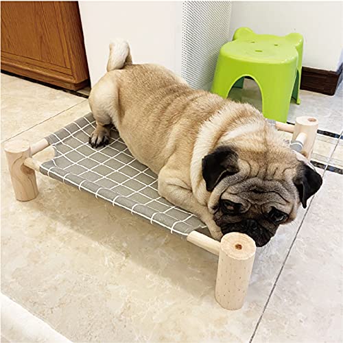 Babyezz Cat and Dog Hammock Bed, Wooden cat Hammock Elevated Cooling Bed, Detachable Portable Indoor/Outdoor pet Bed, Suitable for Cats and Small Dogs (Gray Grid)