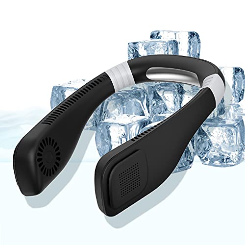 CARPESUN Portable Neck Fan Bladeless, Wearable Personal Cooling Fan, 360° Neck Air Conditioner, Hanging Headphone Design, Hands-Free, Quiet Mini Neck Fan, 2000mAh Battery Rechargeable, 3 Speeds(Black)