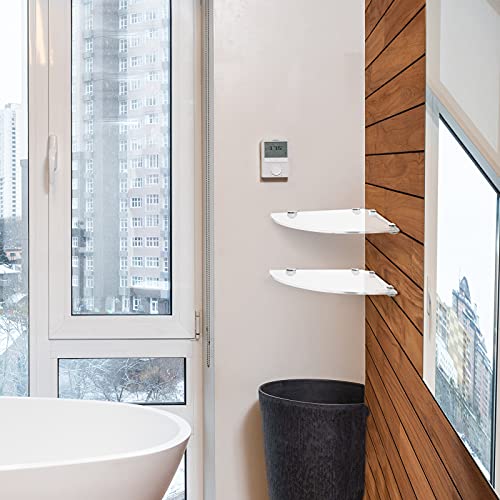 Set of 2 Corner Shower Caddy Acrylic Corner Floating Shelves, Round End Wall Mounted Bedroom, Bathroom Shelf, Storage Organizer for Toilet, Dorm, Office, Living Room and Kitchen (8 Inch, Clear)