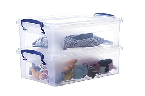 Superio Clear Storage Bins with Lids, Small Stackable Storage Boxes with Locking Latches and Handles (6.25 Quart, 2 Pack)