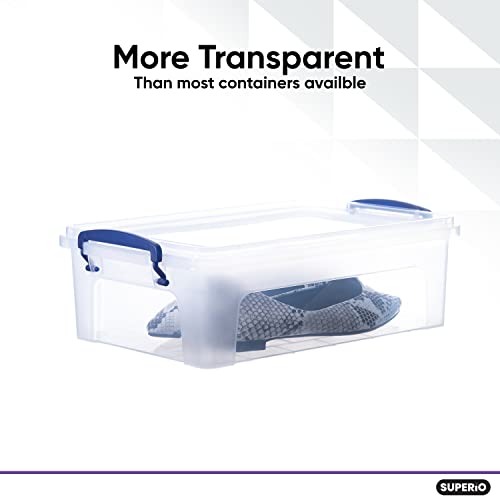 Superio Clear Storage Bins with Lids, Small Stackable Storage Boxes with Locking Latches and Handles (6.25 Quart, 2 Pack)