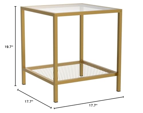 SAYGOER Glass Side Table Small Gold End Table for Small Spaces 2-Tier Square Night Stand with Storage Modern Bed Side Table with Gold Frame for Bedroom Living Room, Easy Assembly