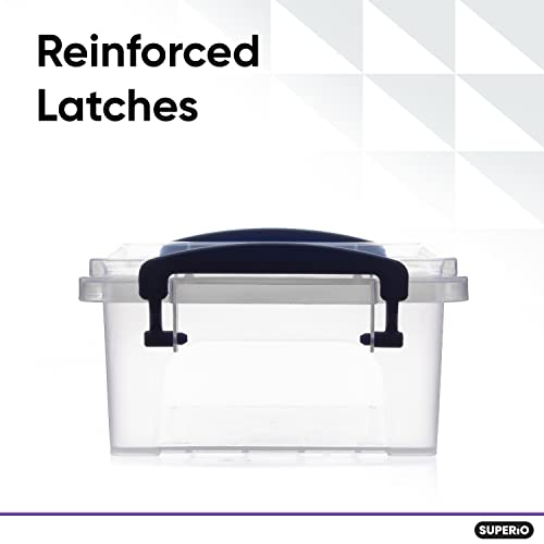 Superio Clear Storage Bins with Lids, Small Stackable Storage Boxes with Locking Latches and Handles (6.25 Quart, 2 Pack)