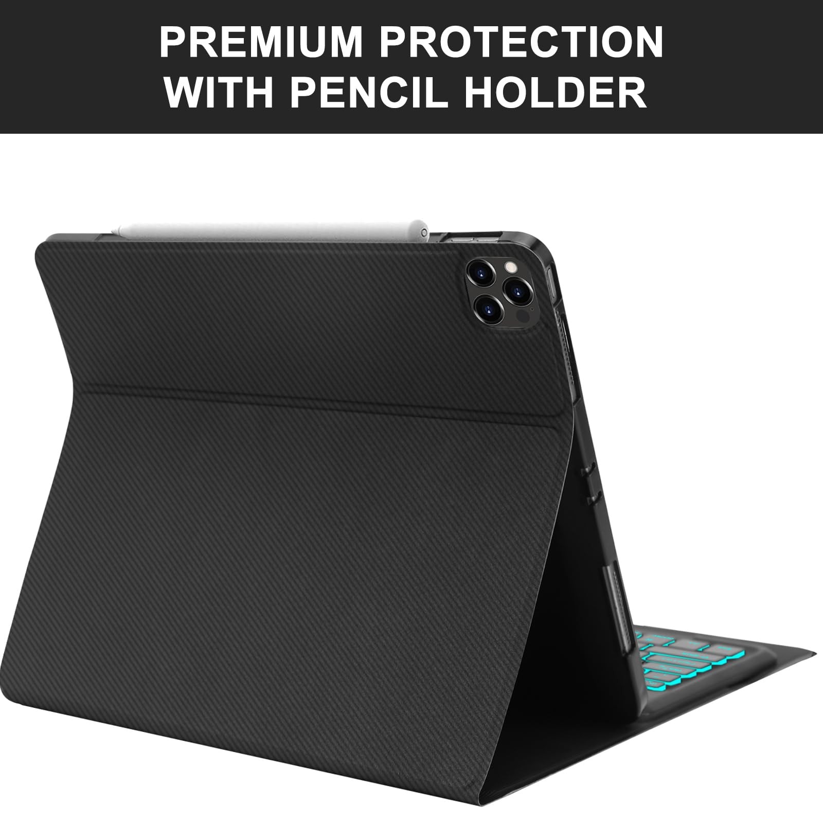 FARYODI for New iPad Air 13 Inch Keyboard Case M2 (2024), iPad Pro 12.9 (2022/2021, 6th/5th/4th Gen), 7 Color Backlit, Wireless Detachable Keyboard, Smart Folio Cover with Pencil Holder,Black
