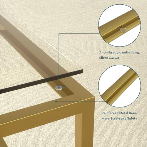 SAYGOER Glass Side Table Small Gold End Table for Small Spaces 2-Tier Square Night Stand with Storage Modern Bed Side Table with Gold Frame for Bedroom Living Room, Easy Assembly