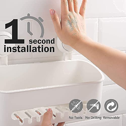 Shower Caddy Suction Cup Set Shower Shelf Shower Basket Shower Caddy with 4 Hooks One Second Installation NO-Drilling Removable Suction Shower Organizer Powerful Waterproof Bathroom Caddy Organizer