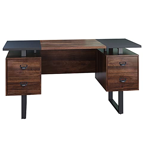 MODERION Computer Desk for Home Office with 4 Large Drawers, Rustic Wood Writing Study Table with Metal Frame, 59β x 21.7β x 29.5β, Easy Assembly, Brown and Black CTSZ20401WACM