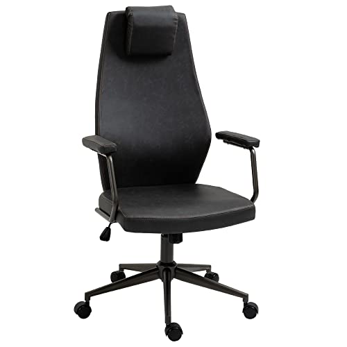Vinsetto High-Back Executive Office Chair, Ergonomic Leather Computer Desk Chair with Adjustable Height, Removable Headrest and 360 Swivel Wheels, Deep Grey