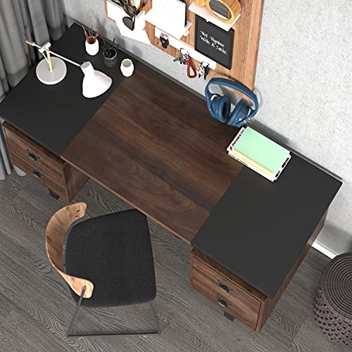 MODERION Computer Desk for Home Office with 4 Large Drawers, Rustic Wood Writing Study Table with Metal Frame, 59β x 21.7β x 29.5β, Easy Assembly, Brown and Black CTSZ20401WACM