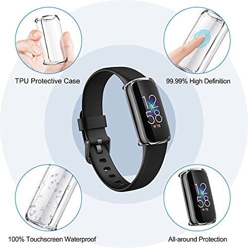 CAVN 4-Pack Screen Protector Case Compatible with Fitbit Luxe, TPU Protective Screen Cover Saver Bumper for Luxe Smartwatch Replacement Accessories (Black/Clear/Silver/Rose Gold)