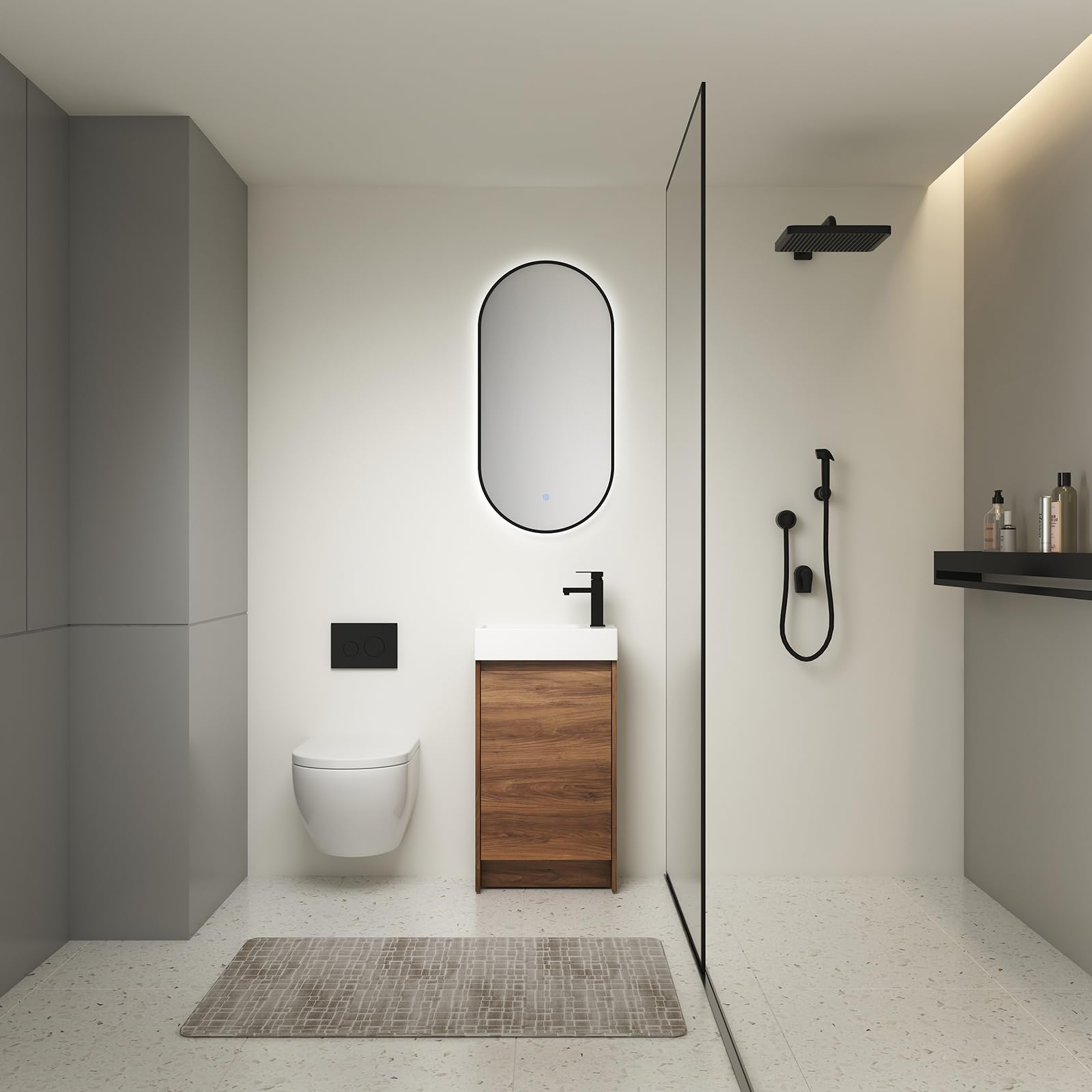 VKKILPEE 18 Inch Freestanding Bathroom Vanity Set Bathroom Vanity with Single Sink for Small Space, Bath Vanity Storage Cabinet w/Adjustable Shelf, Modern Bathroom Vanity and Sink Combo, Brown Ebony