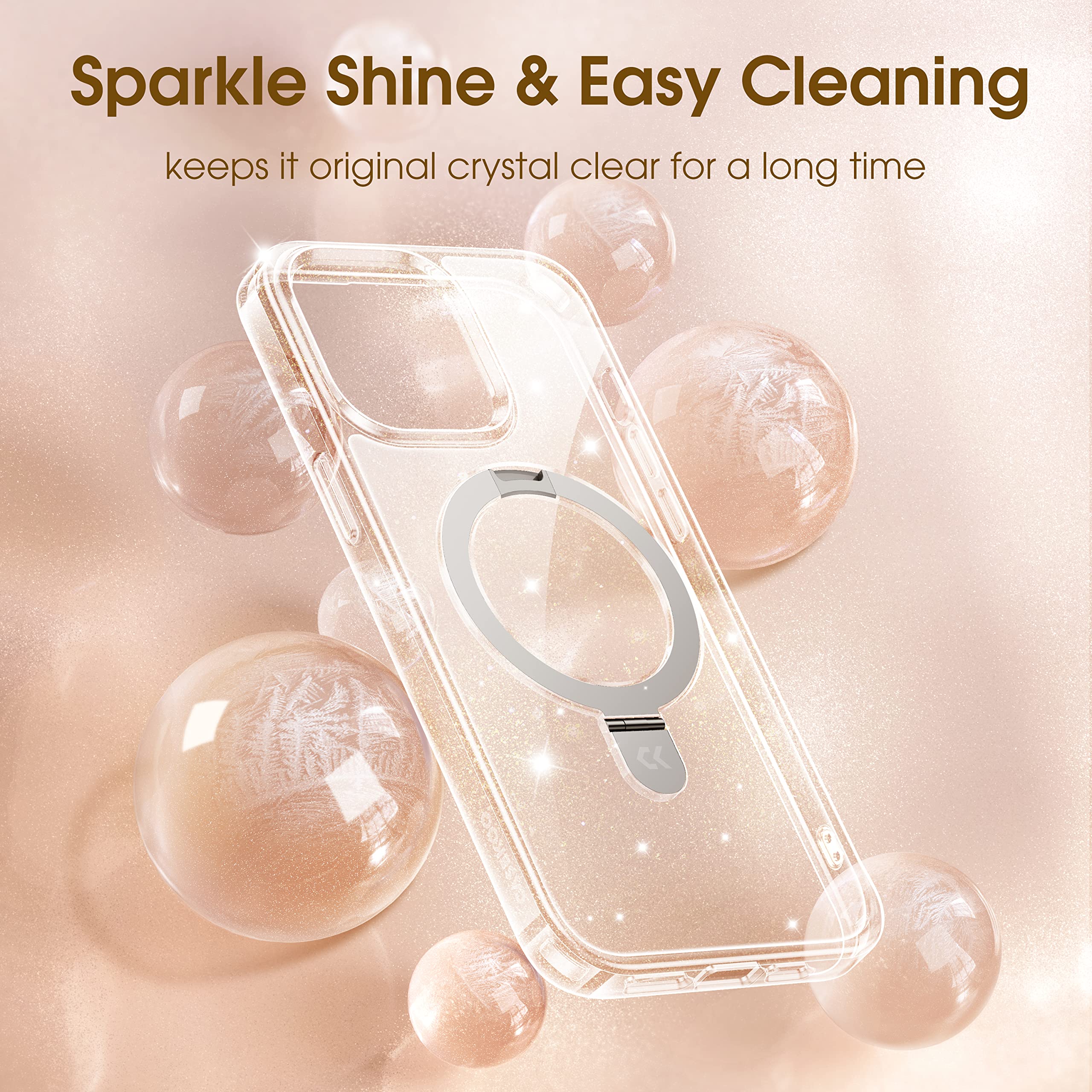 CASEKOO Genuine Official for iPhone 13 Pro Max Case with Magnetic Ring Stand [Compatible with MagSafe] [16FT Military-Grade Protection] Shockproof Twinkle Star Phone Grip Cover 6.7'', Sparkle Glitter