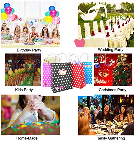 ADIDO EVA Small Polka Dot Gift Bags Black Kraft Paper Bags with Handles for Party Favors (8.2 x 6 x 3.1 In 12 PCS)