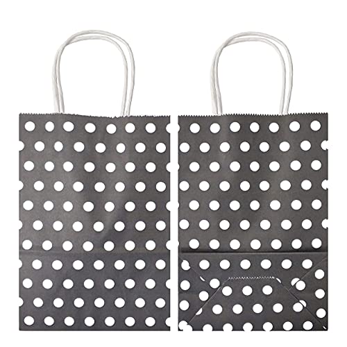 ADIDO EVA Small Polka Dot Gift Bags Black Kraft Paper Bags with Handles for Party Favors (8.2 x 6 x 3.1 In 12 PCS)