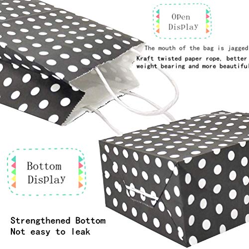 ADIDO EVA Small Polka Dot Gift Bags Black Kraft Paper Bags with Handles for Party Favors (8.2 x 6 x 3.1 In 12 PCS)