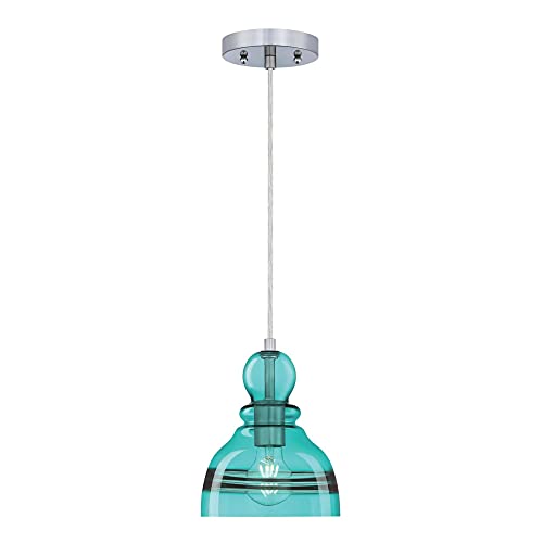 Westinghouse Lighting 6118900 Fiona Traditional One-Light Indoor Mini Pendant Light, Brushed Nickel Finish, Turquoise Glass,Blue