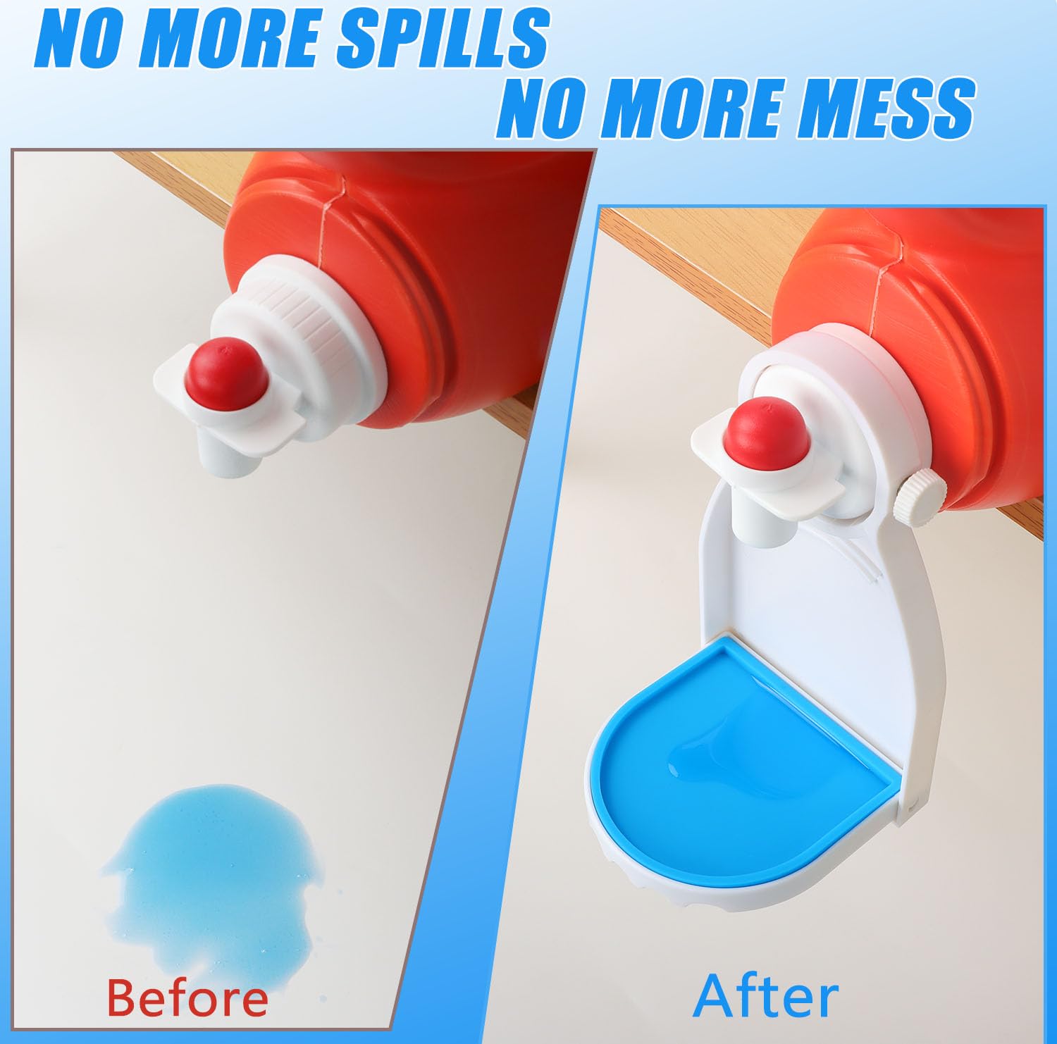 HINSOCHA Laundry Detergent Cup Holder & Drip Tray (2-Pack), No-Mess Drip Catcher with Fixed Screw and Removable Silicone Mat, Blue