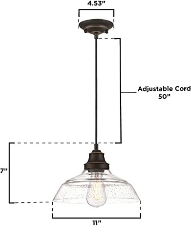 Westinghouse Lighting 6116600 Iron Hill Vintage-Style One-Light Indoor Pendant Light, Oil Rubbed Bronze Finish with Highlights, Clear Seeded Glass