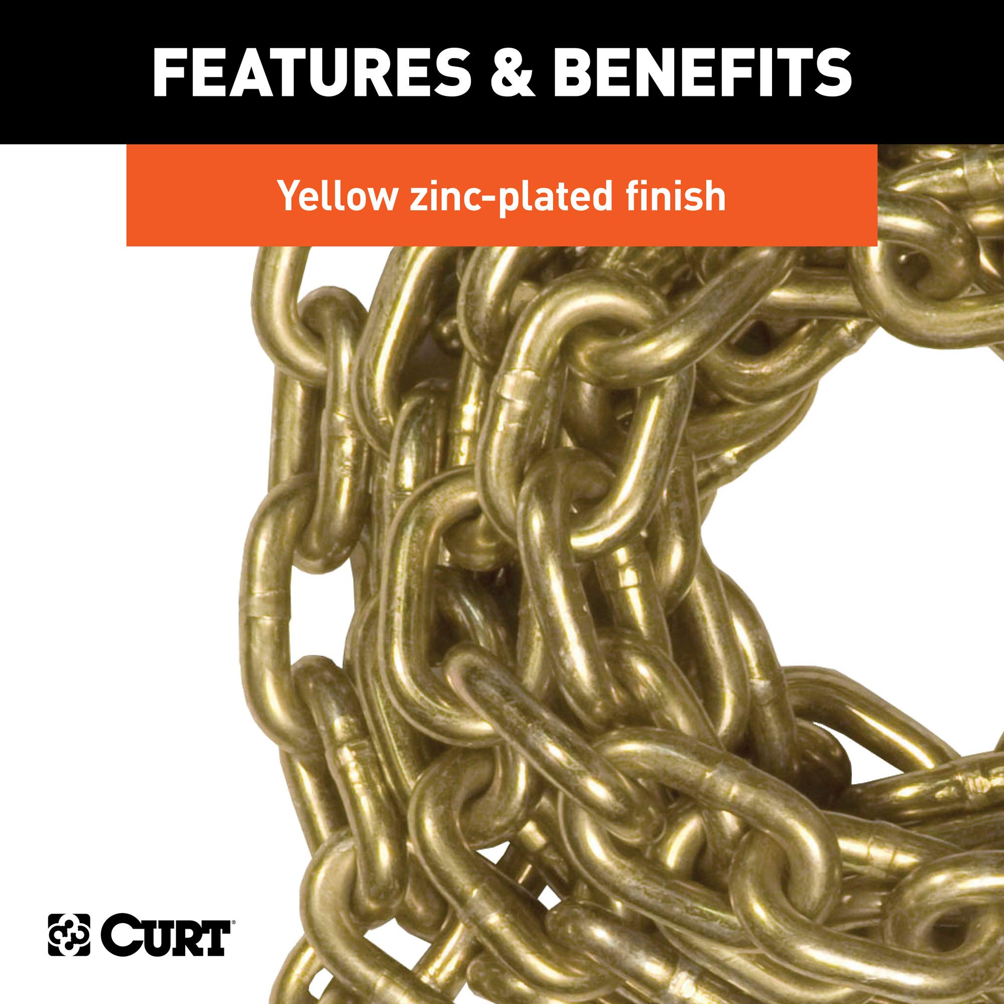 CURT 80309 14-Foot Transport Binder Chain, 3/8-Inch Clevis Hooks, 26,400 lbs Break Strength, Load Tie-Down, Trailer, Flatbed