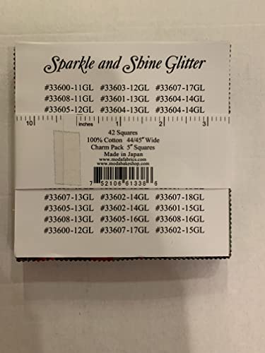 Moda Fabrics Sparkle & Shine Glitter Charm Pack by Moda; 42-5 Inch Precut Fabric Quilt Squares, Assorted (33600PPGL)