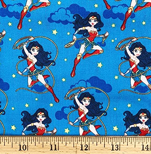 1 Yard - Wonder Woman on Blue Cotton Fabric (Great for Quilting, Sewing, Craft Projects, Quilt, Throw Pillows & More) 1 Yard X 44