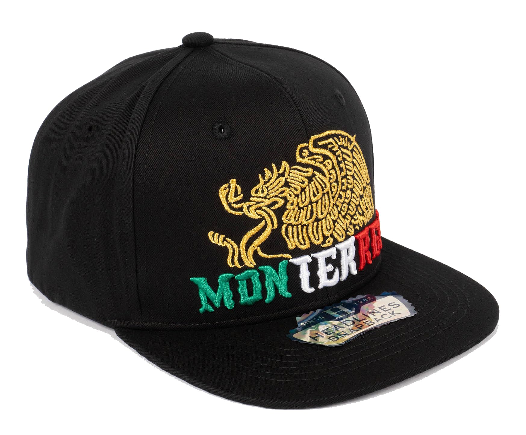 Mexican Hat Mexico State Federal Name Embroidered Snapback Flat Bill Baseball Cap (State-Monterrey) Black