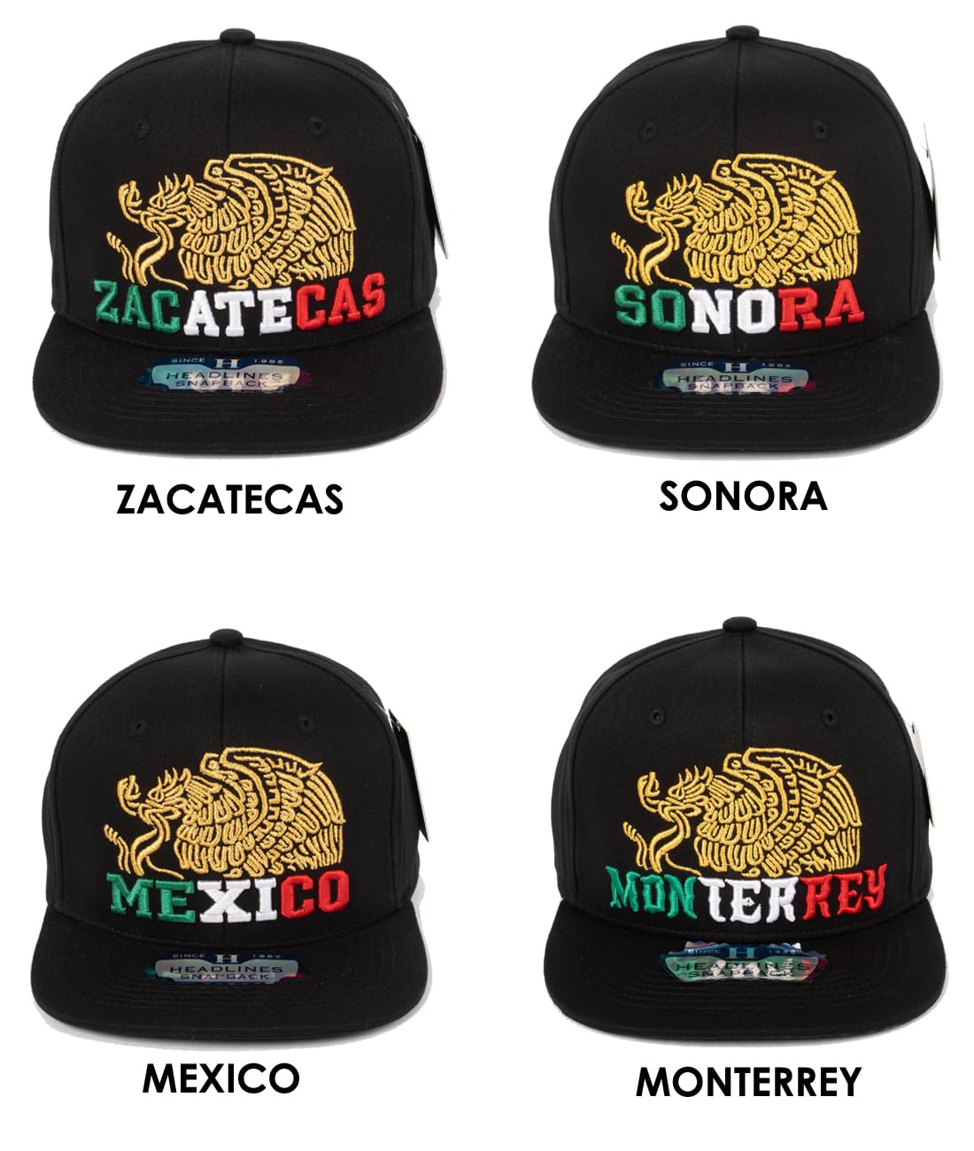 Mexican Hat Mexico State Federal Name Embroidered Snapback Flat Bill Baseball Cap (State-Monterrey) Black