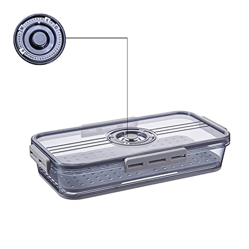 Refrigerator Organizer Bins,Stackable Produce Saver Organizer Bin Storage Containers with Removable Drain Tray for Fridge, Cabinets, Countertops and Pantry(Gray-S)